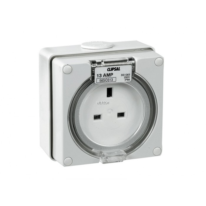 S56 Series - 250V 13A 3 Flat Pin Socket, Grey