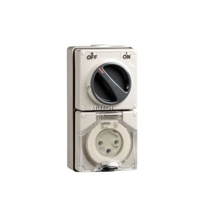 S56 Series - 250V 15A 3 Straight Pin Switched Socket, Grey, IP66