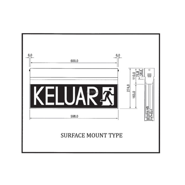 Self-Contained Emergency Keluar Sign - PEX-138-LED (Surface mount)