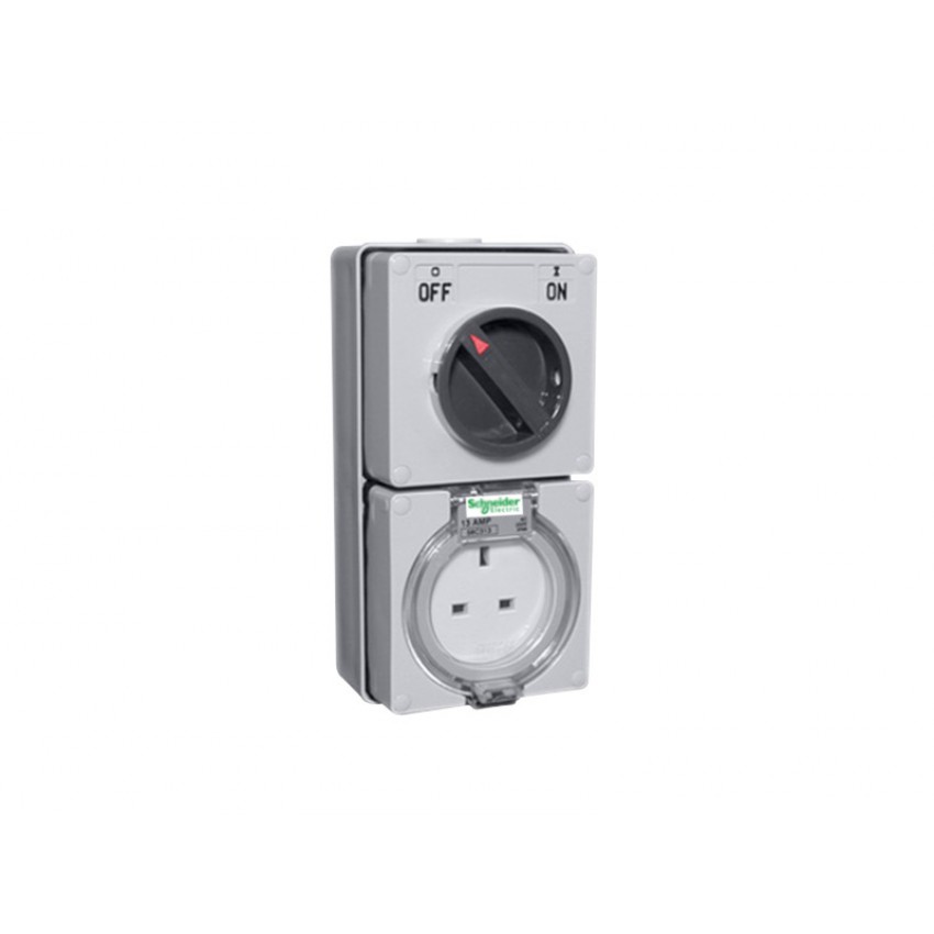 S56 Series - 250V 13A 3 Straight Pin Switched Socket, Grey, IP66