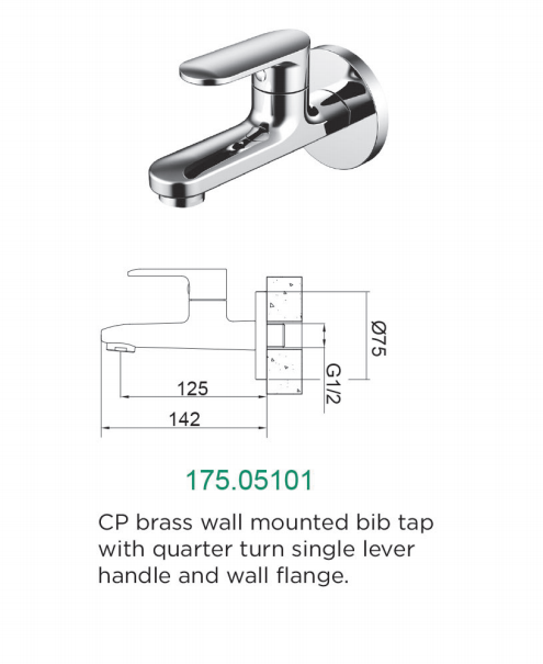 Lima Series - CP Brass Wall Mounted Bib Tap With Quarter Turn Single ...
